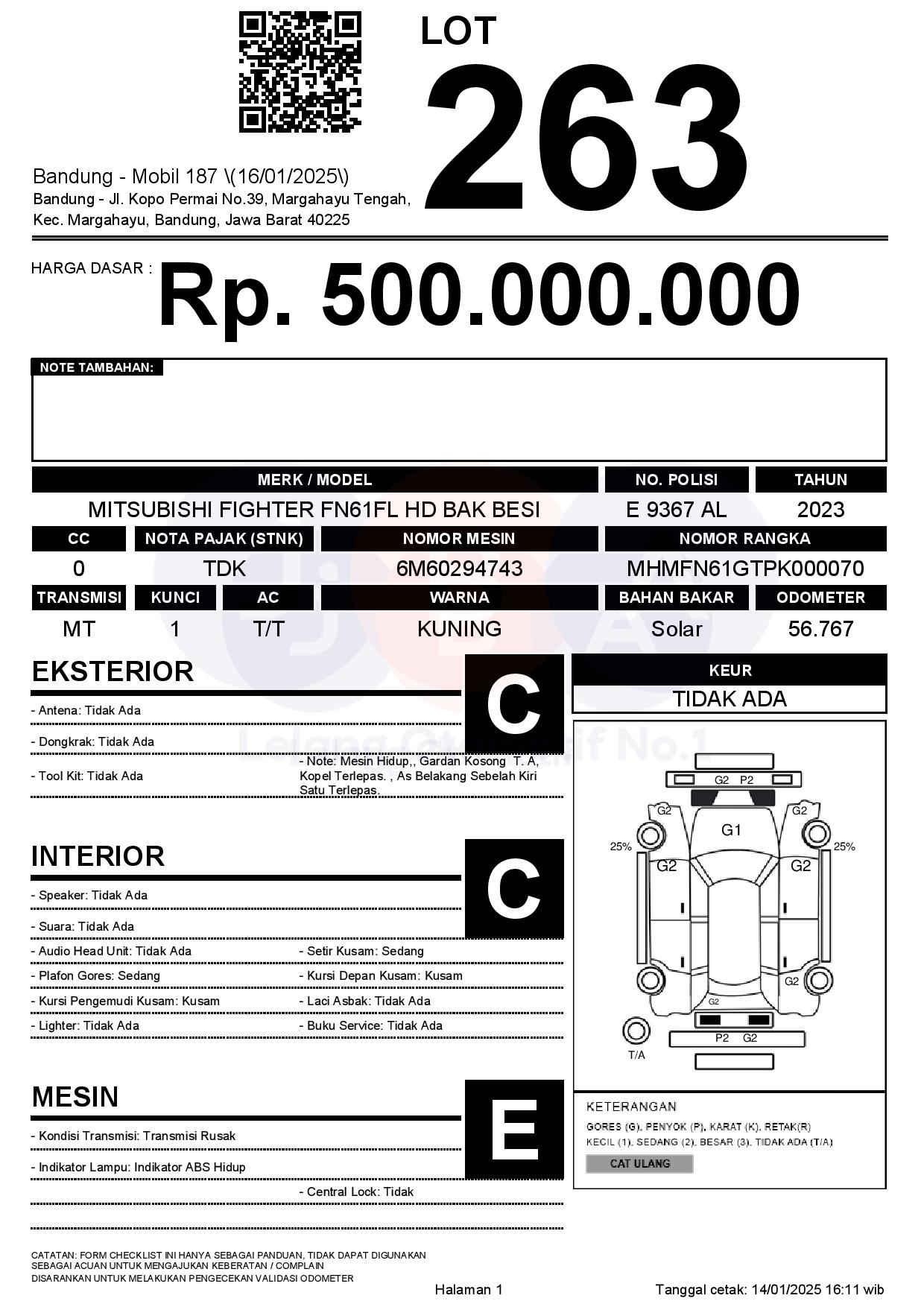 Lelang Mobil MITSUBISHI FIGHTER FN61FL HD BAK BESI MT 2023 KUNING Bandung